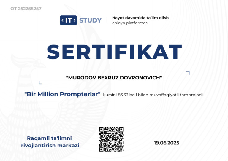"Bir Million Prompterlar" "Bir Million Prompterlar": "Murodov Bexruz Dovronovich" | PDF