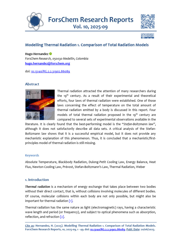 Modelling Thermal Radiation 1. Comparison of Total Radiation Models ...