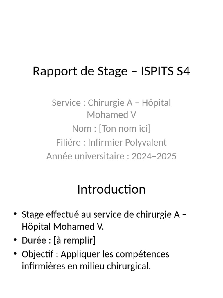 Rapport Stage ISPITS S4 Chirurgie | PDF