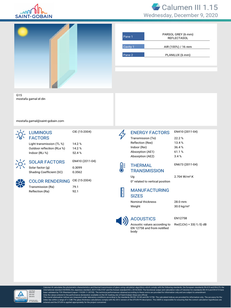 6mm Reflectasol Gray 16mm Air Gap With 6mm Planilux | PDF | Physical ...