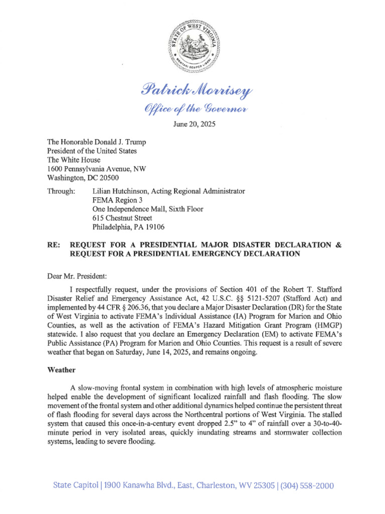 Declaration Request Cover Letter | PDF | Flood | Natural Events