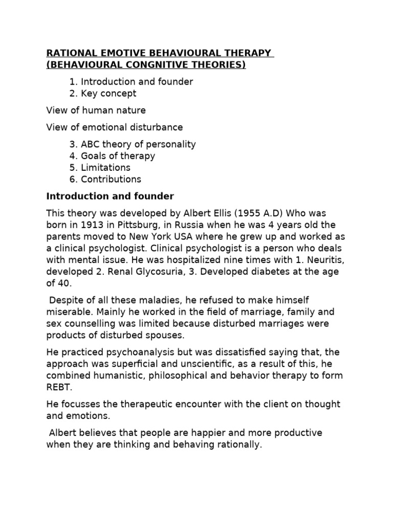 Rational Emotive Behavioural Therapy | PDF | Rational Emotive Behavior ...