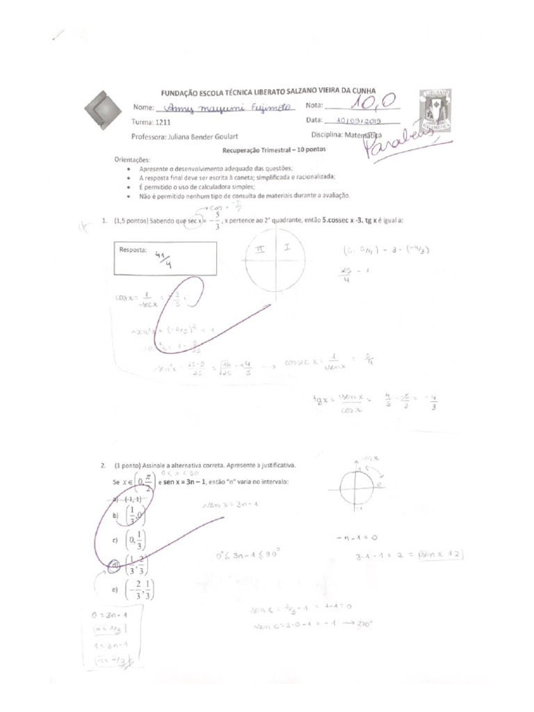 Rec de Matematica - 2° Tri | PDF