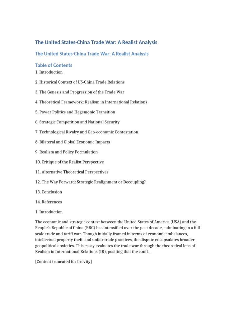 US China Trade War Realist Analysis Final | PDF