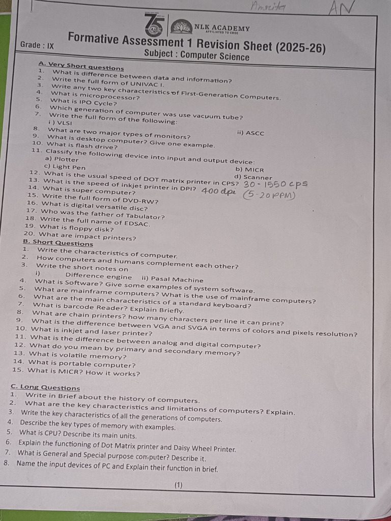 9 CS Revision Sheet | PDF