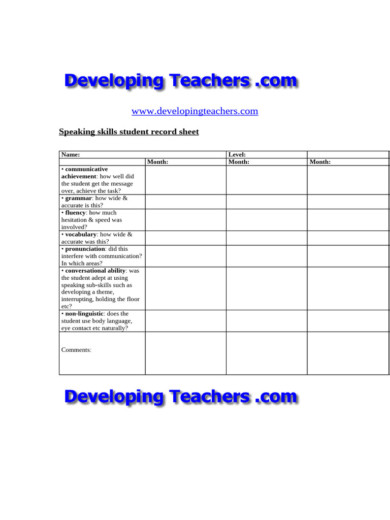 Speaking Record Sheet | PDF