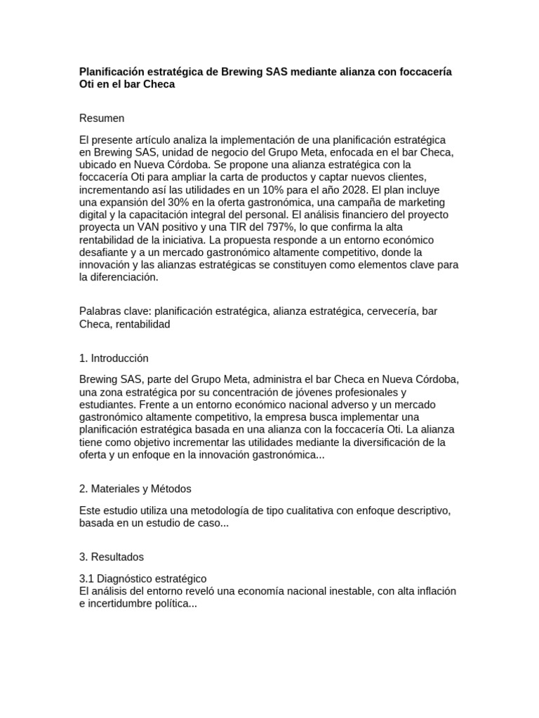Articulo Brewing Oti AnaBrandalissi | PDF | Planificación estratégica | Planificación