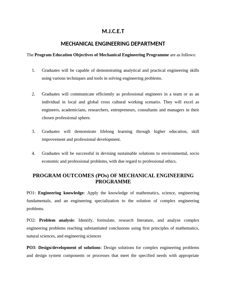 Peo, Po and Pso of Mechanical | PDF | Engineering | Science