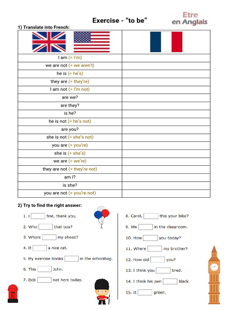 Exercise To Be Avec Exercice de Traduction | PDF