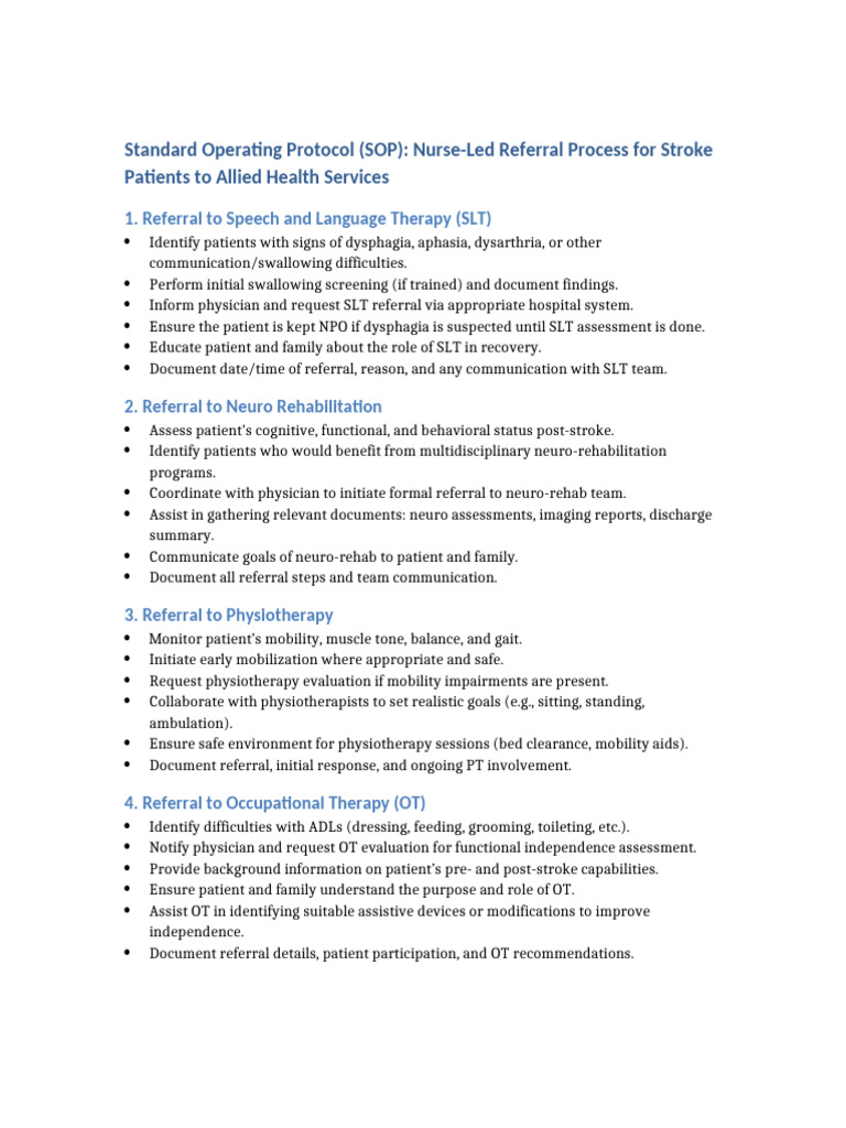 SOP Stroke Patient Allied Referrals | PDF