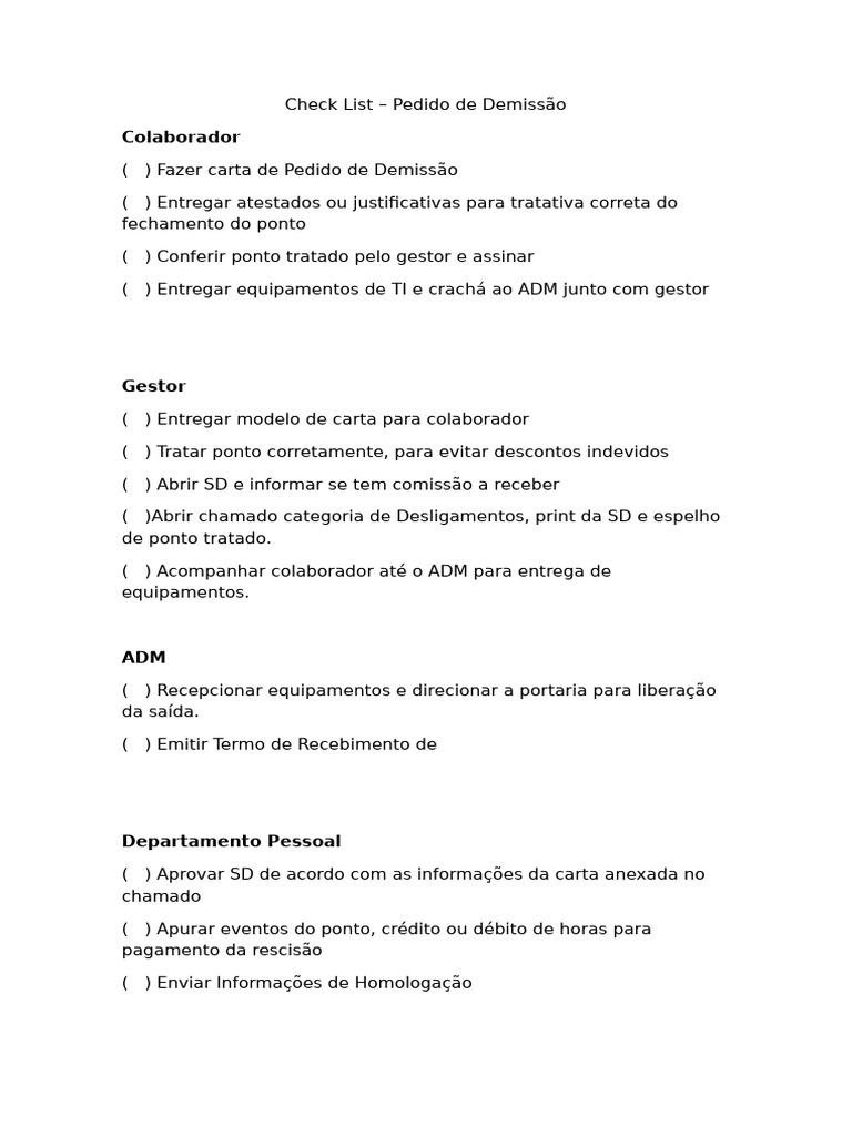 Check List Gestor | PDF