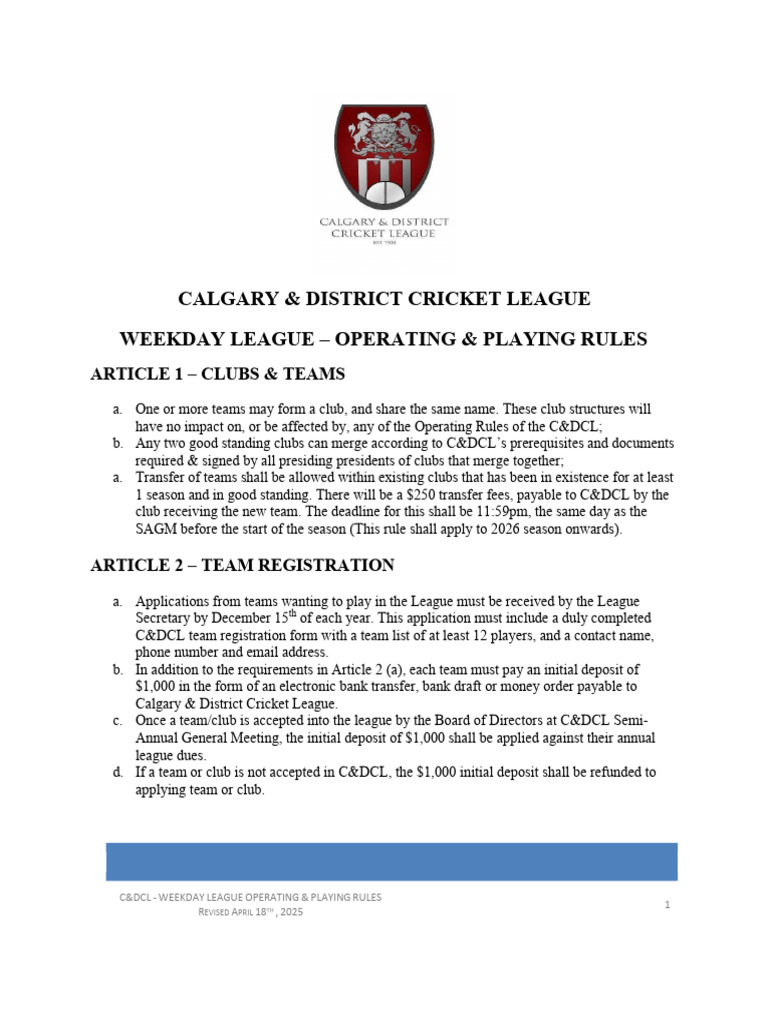 C&DCL Weekday League Rules Overview | PDF | Bowling (Cricket) | Complaint