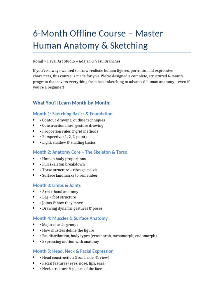 Anatomy and Sketching 6 Month Offline Course | PDF