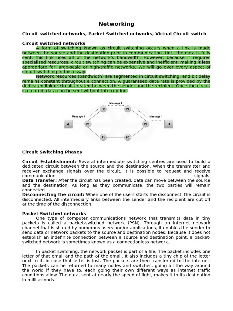 Circuit Switched Networks, Packet Switched Networks, Virtual Circuit Switch | PDF | Computer ...