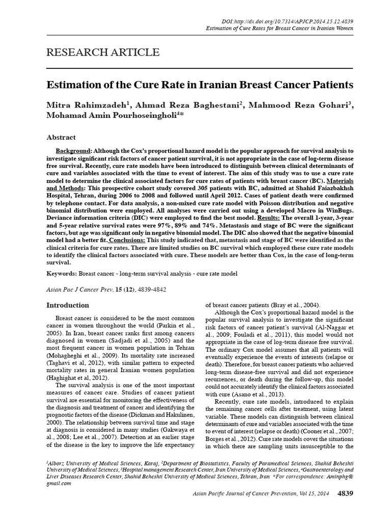Estimation of The Cure Rate in Iranian Breast Cancer Patients | PDF ...
