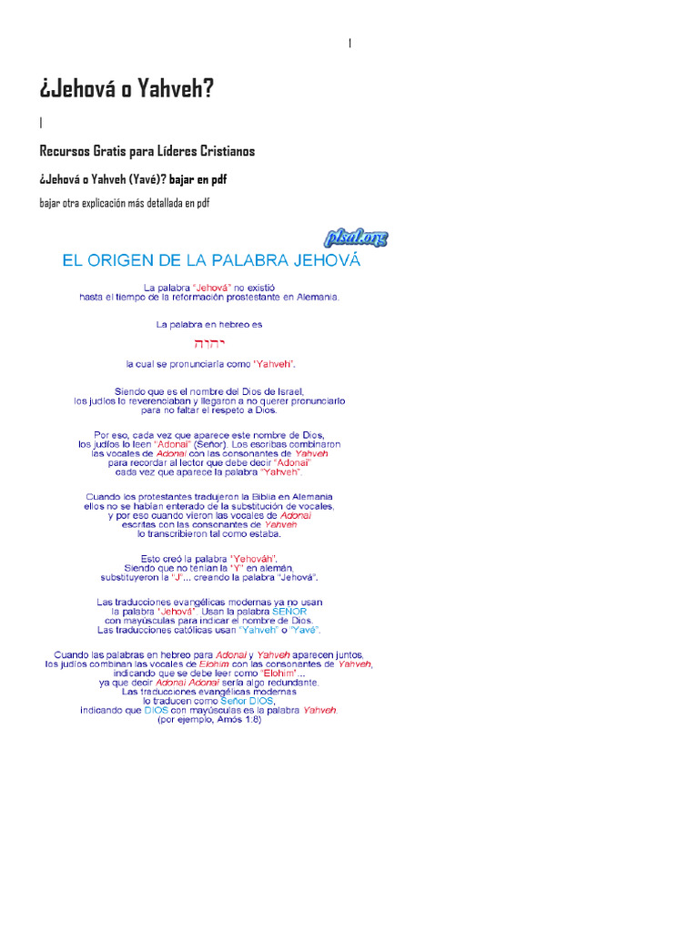 Diferencias entre Jehová y Yahveh | PDF