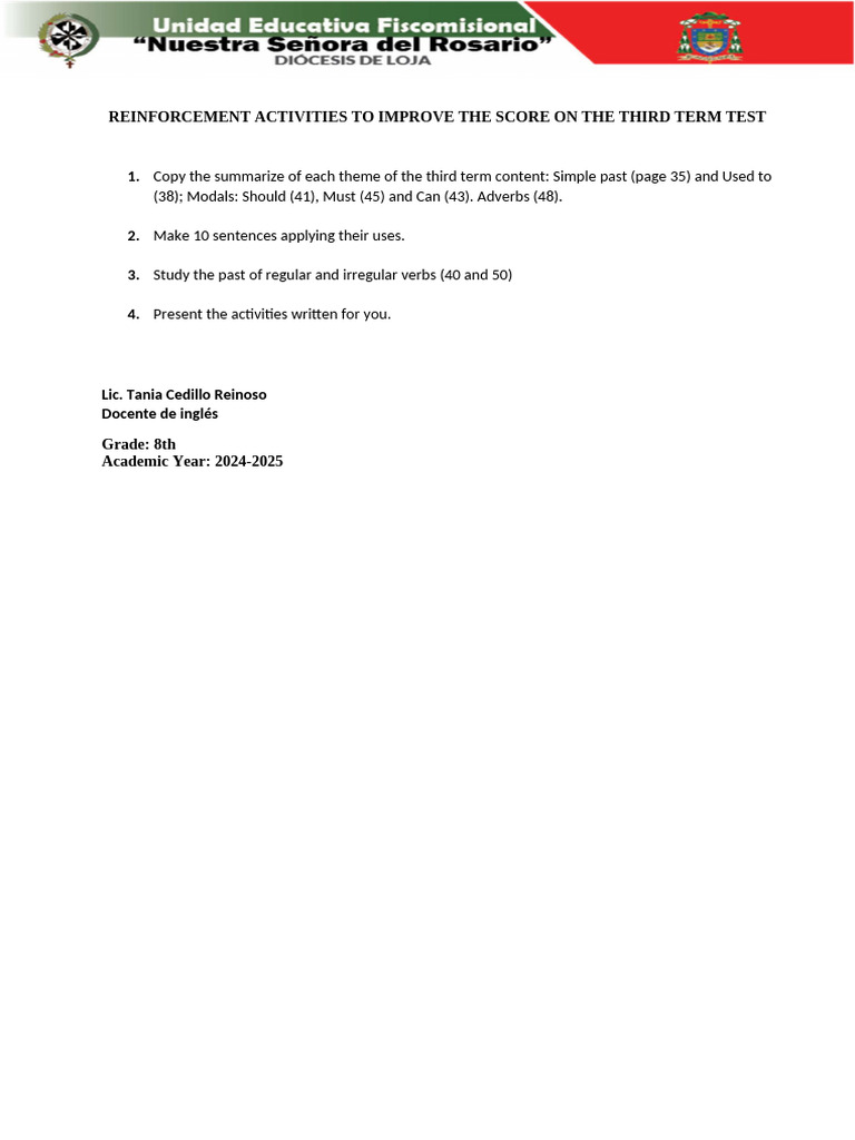 Activities To Improve The Score With Reinforcement About The Third Term ...