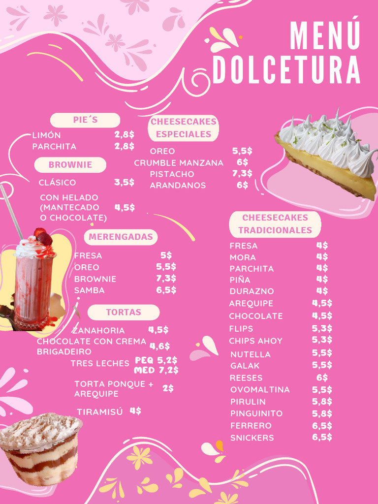 Menú de Cheesecakes y Postres Variados | PDF | Alimentos | Cocina