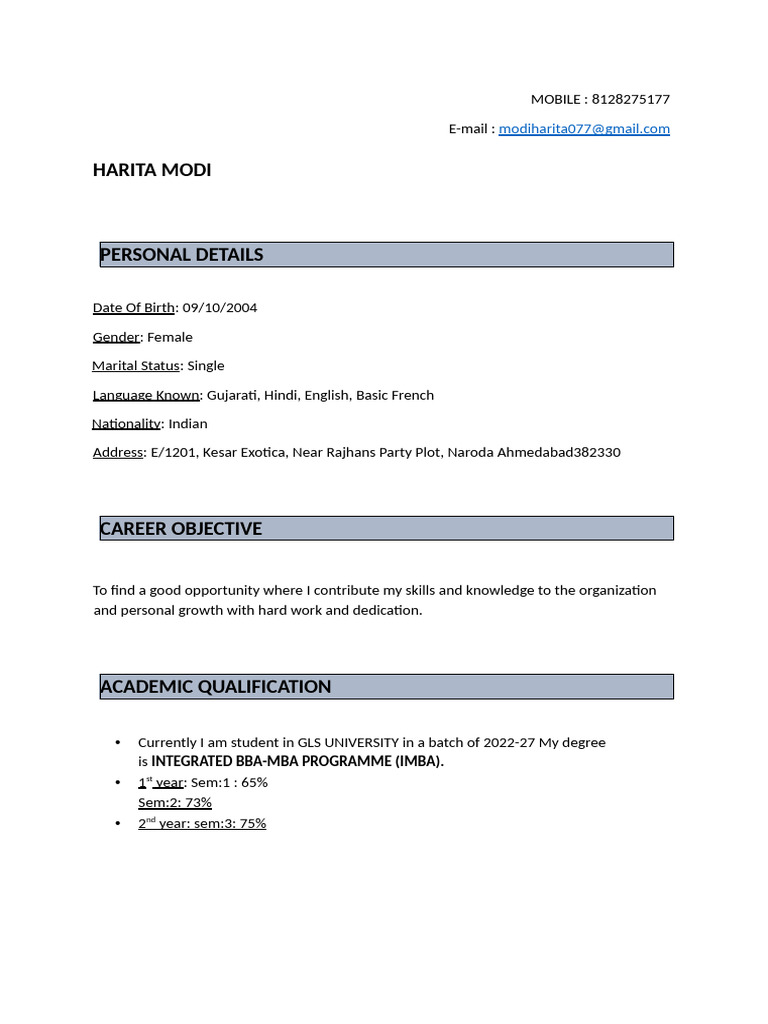 Harita Resume | PDF