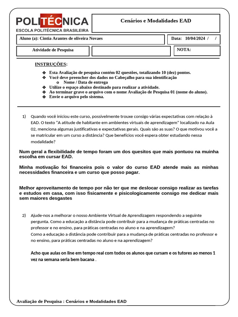Atividade de Pesquisa EAD.pdf | PDF