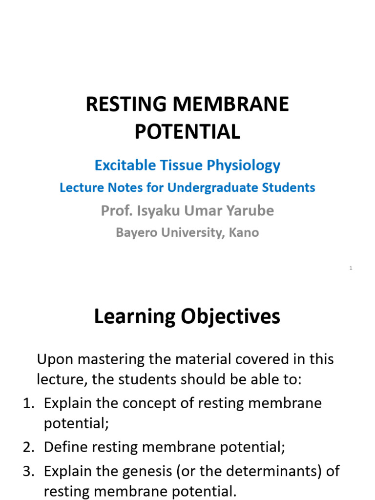 Genesis of Resting Membrane Potential | PDF | Membrane Potential | Neuron