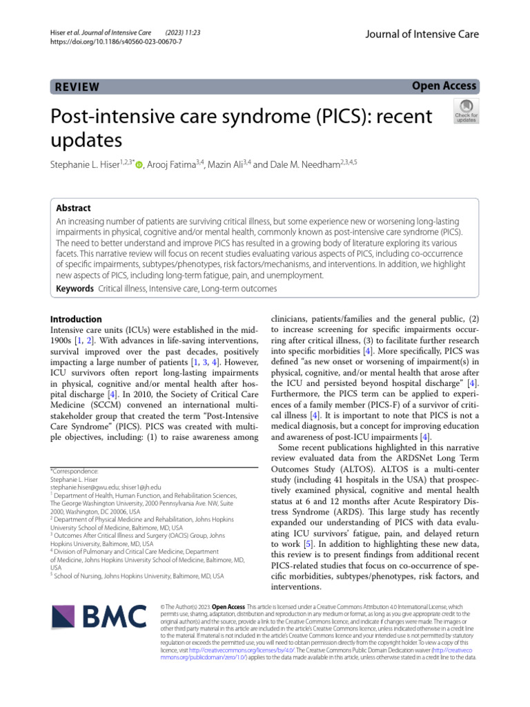 2023 Post ICU Syndrome Updates | PDF | Intensive Care Medicine | Medicine