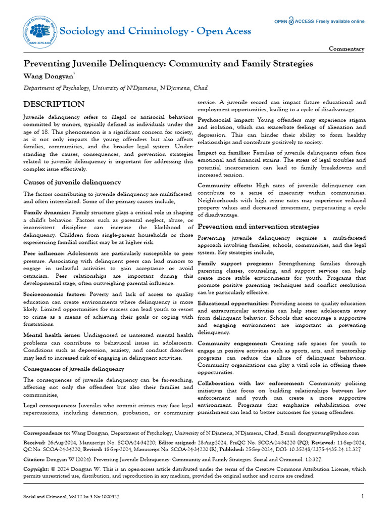 Preventing Juvenile Delinquency Community and Family Strategies | PDF ...