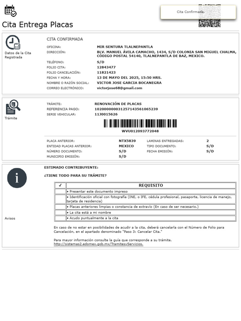 Cita Victor Jose Garcia Bocanegra | PDF