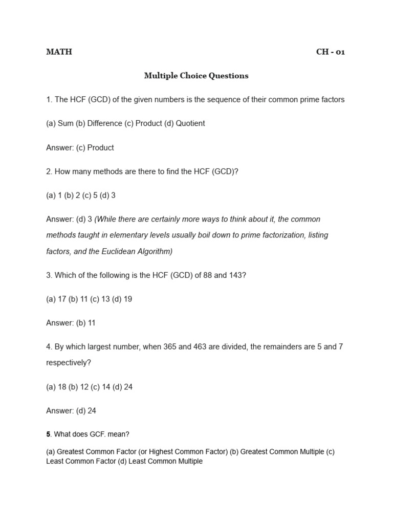 CH 01 MCQ Class 6 Sajid EV | PDF | Discrete Mathematics | Mathematics