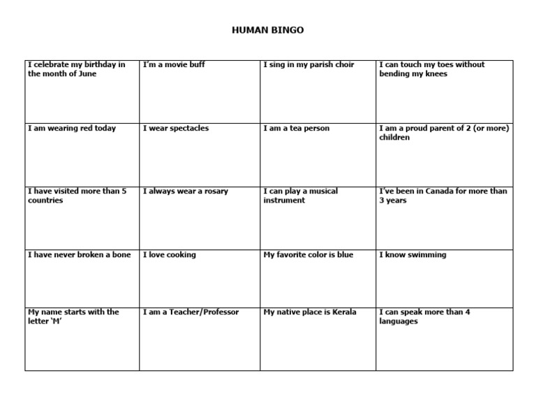 Human Bingo | PDF