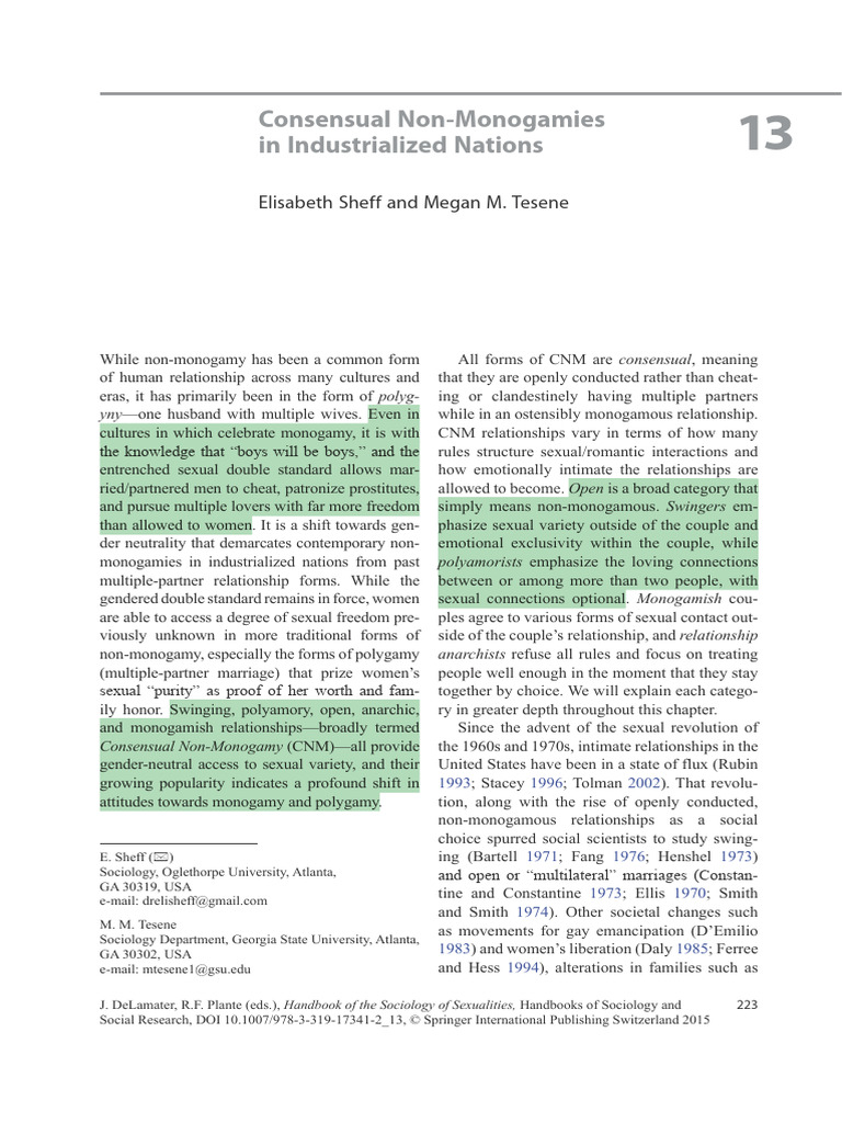 Consensual Non-Monogamies - Sheff y Tenese - 2015 | PDF | Polyamory ...