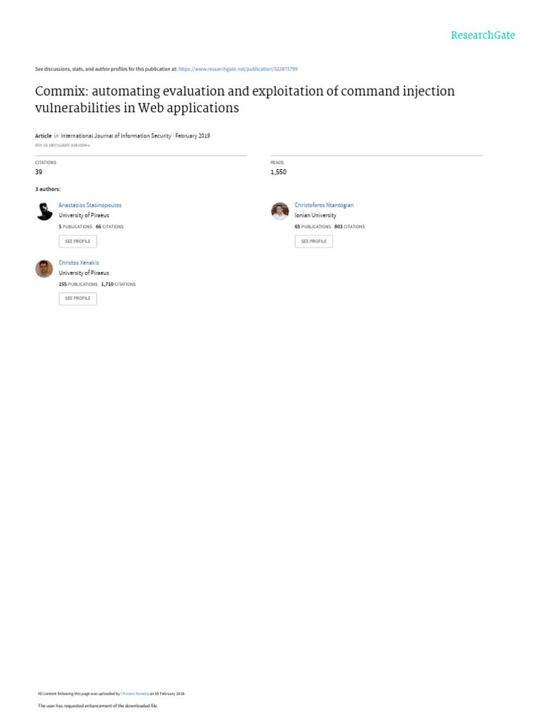 Commix: Automating Evaluation and Exploitation of Command Injection Vulnerabilities in Web ...