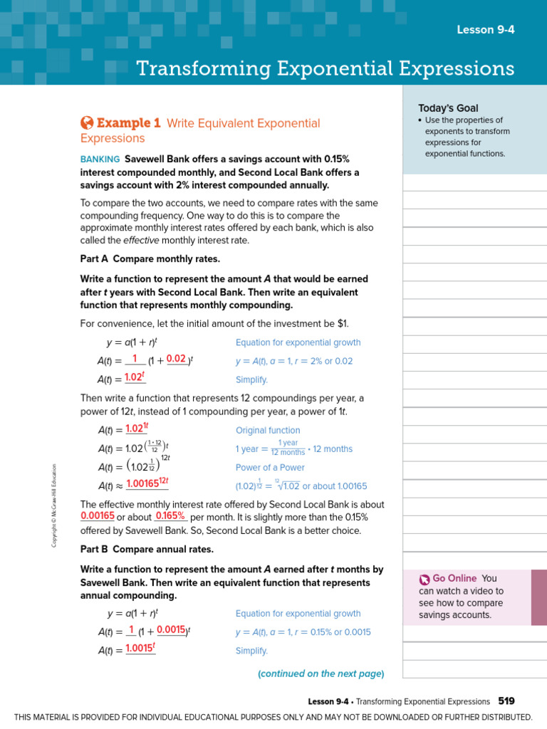 Transforming Exponential Expressions: Example 1 | PDF | Interest ...