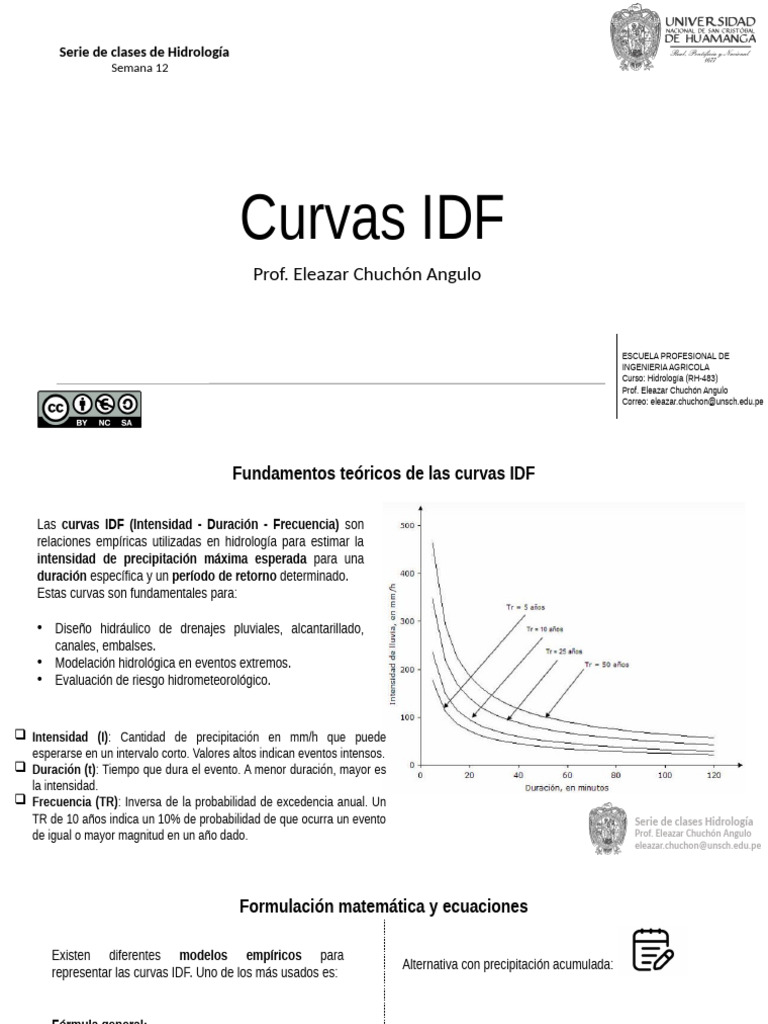 Curvas Idf Del Curso de Hidrologia Basica | PDF | Matemáticas Aplicadas