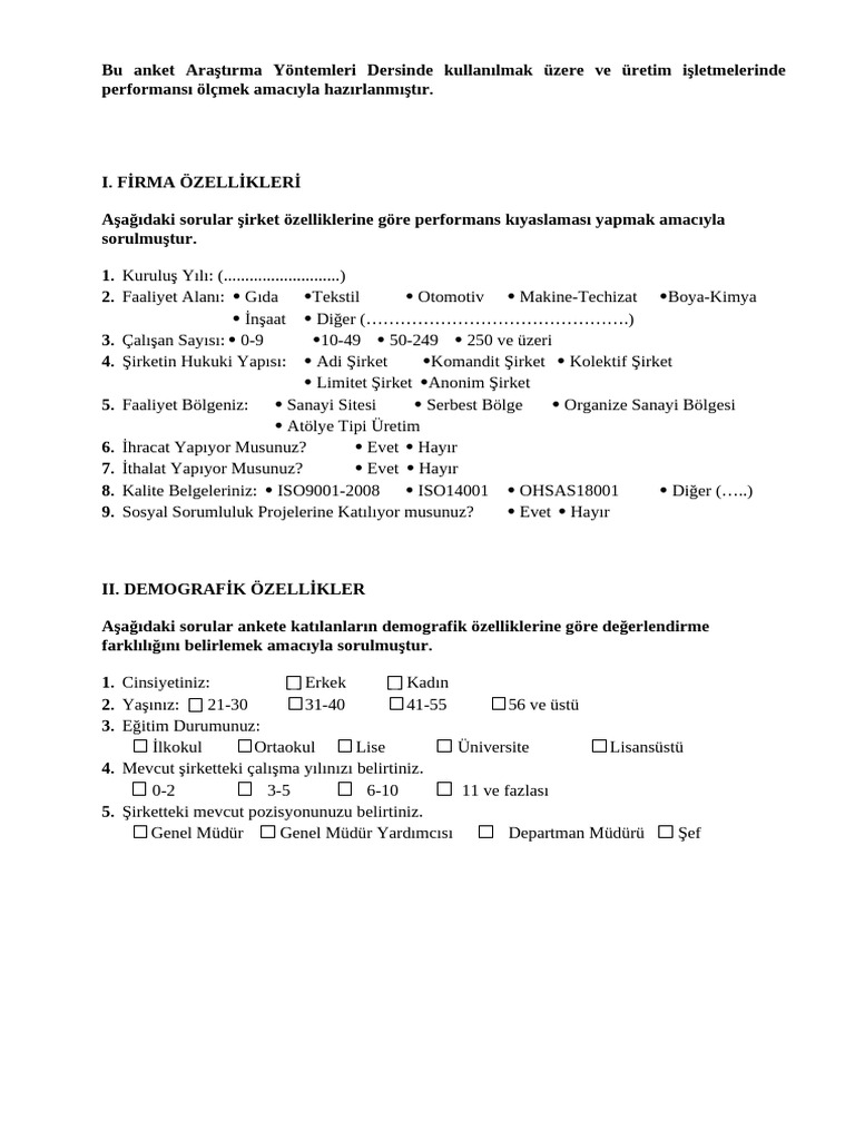 Ders Kapsamında Kullanılacak Anket Formu | PDF