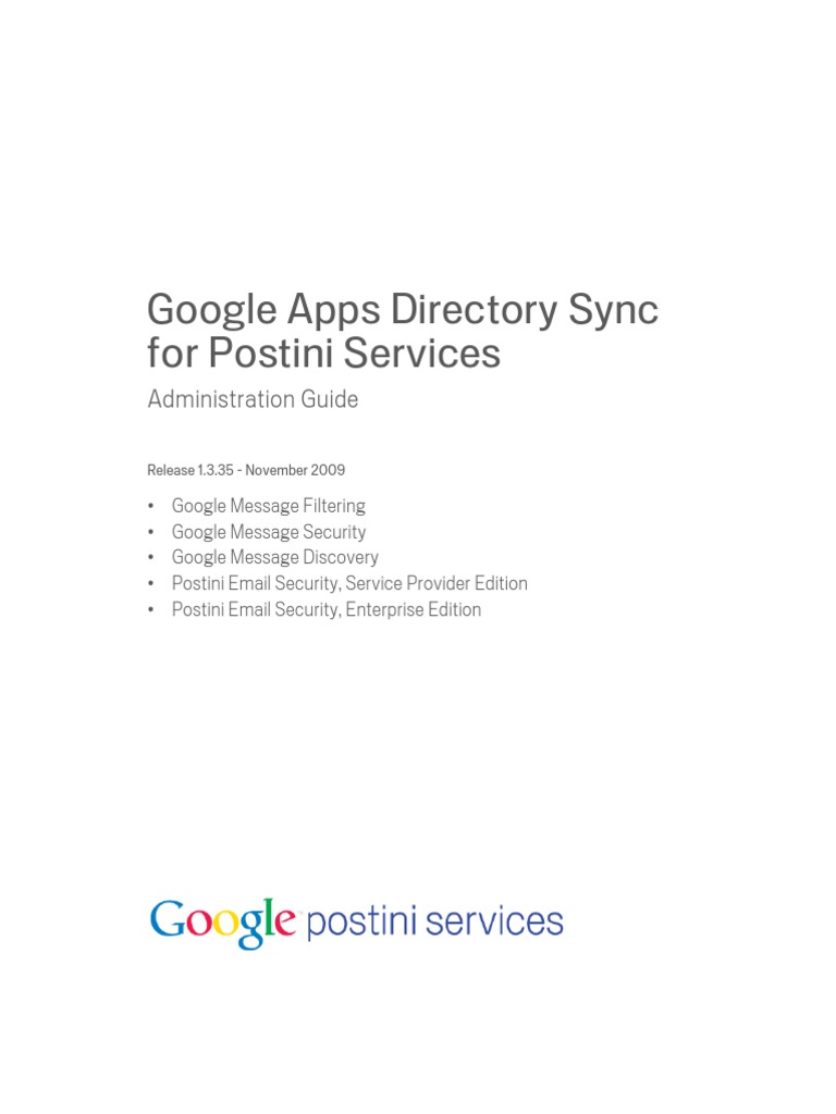 Google Apps Directory Sync For Postini Services: Administration Guide ...