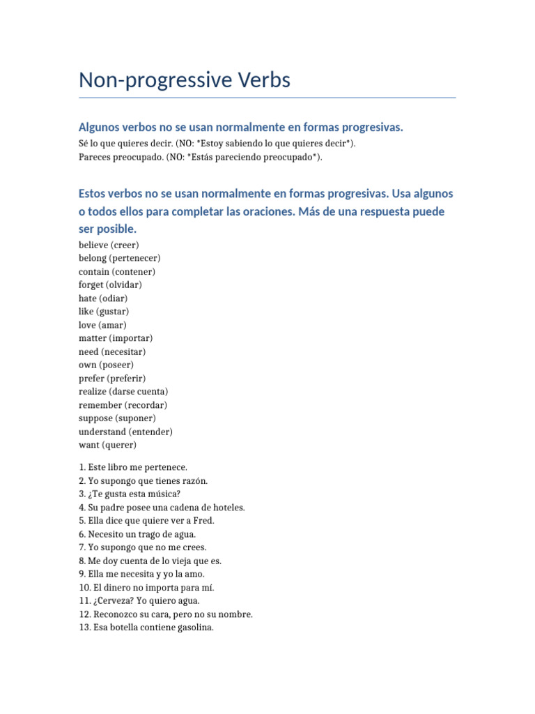 Non Progressive Verbs Translation | PDF