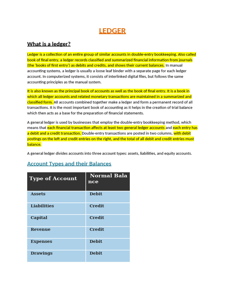 Understanding Ledgers in Accounting | PDF | Debits And Credits ...