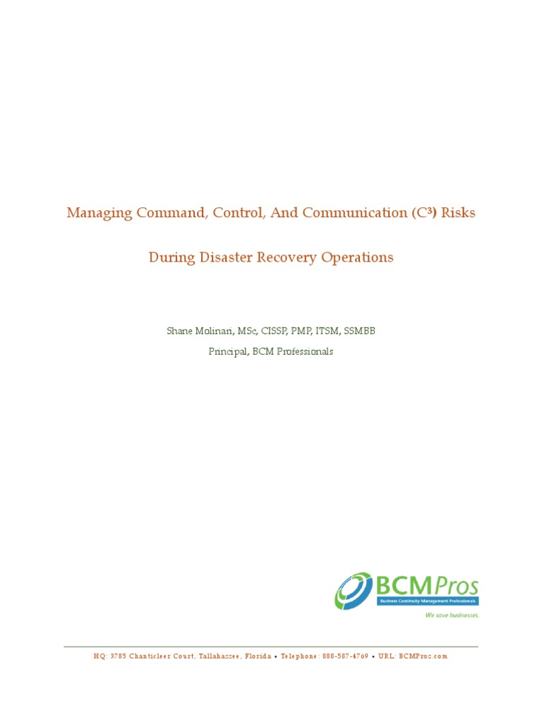 Managing Command, Control, and Communication (C3) Risks During Disaster ...