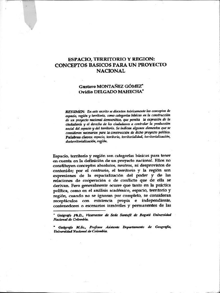 MONTAÑEZ Y DELGADO. Espacio, Territorio, Región | PDF
