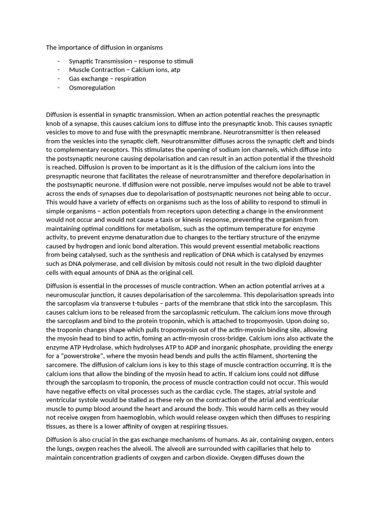 The Importance of Diffusion in Organisms | PDF | Chemical Synapse ...