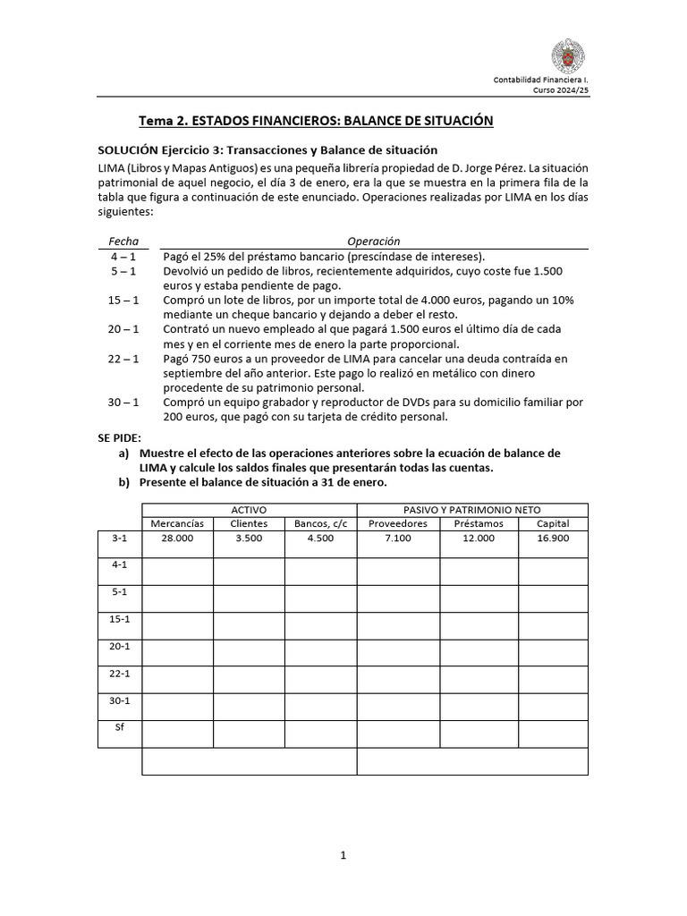 Ejercicio 3 Contabilidad | PDF | Hoja de balance | Crédito