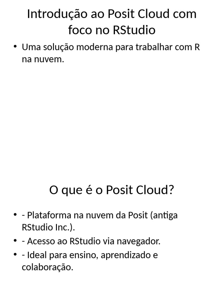 Apresentacao Posit Cloud RStudio | PDF