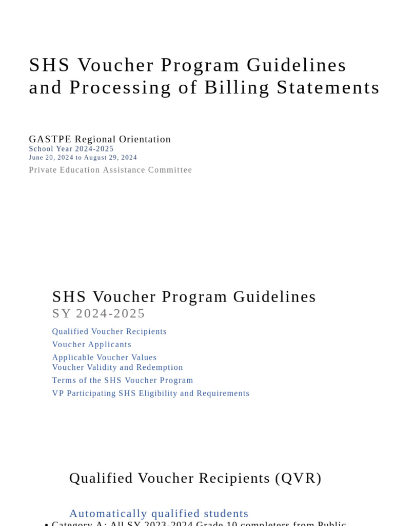 SHS Voucher Program Guidelines and Processing of Billing Statements | PDF