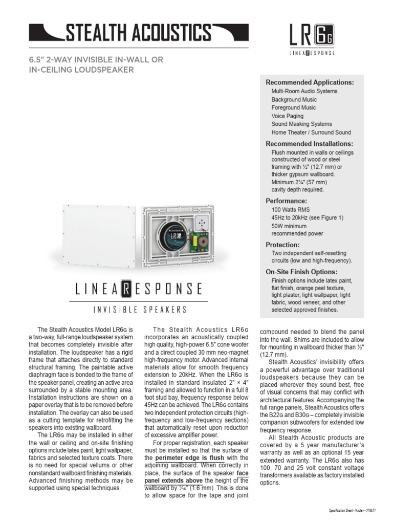 Specification Sheet LR6G 2019.07 | PDF | Loudspeaker | Drywall