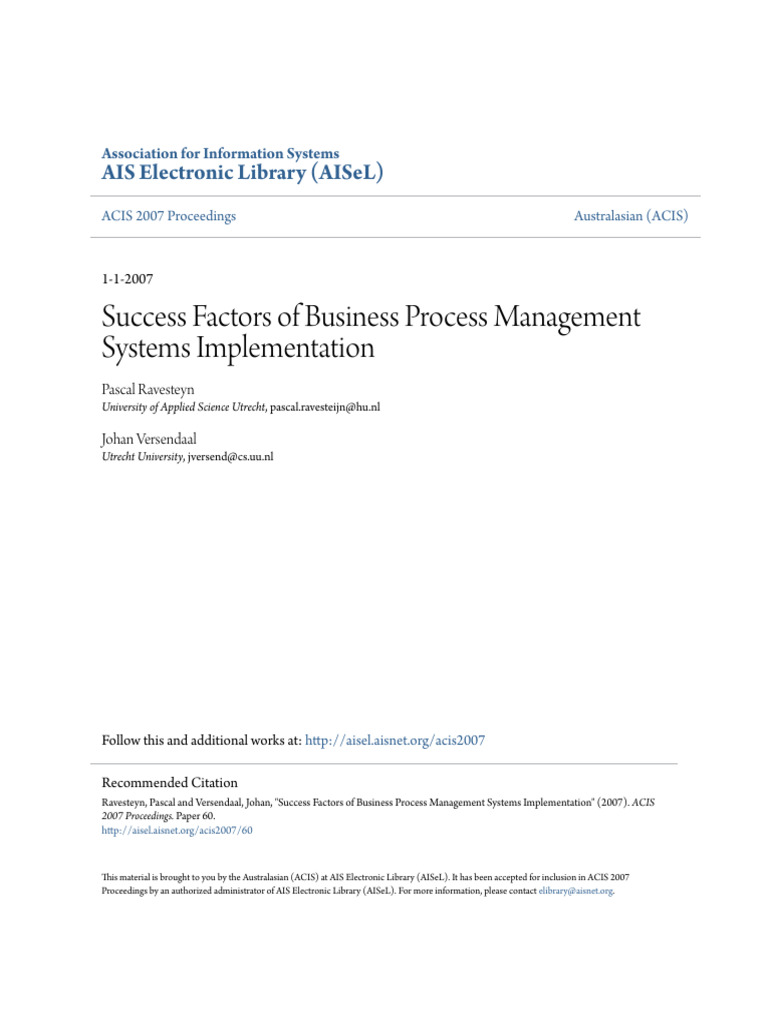Success Factors of Business Process Mana | PDF | Business Process ...