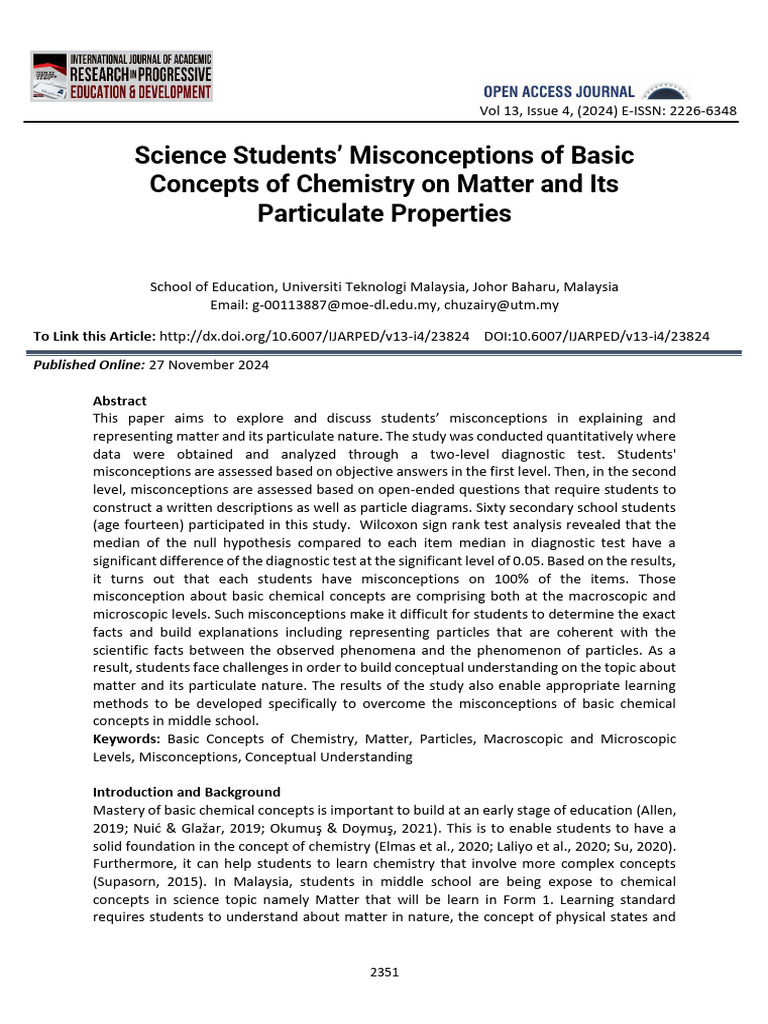 Chemistry Misconceptions in Students | PDF | Particle | Concept