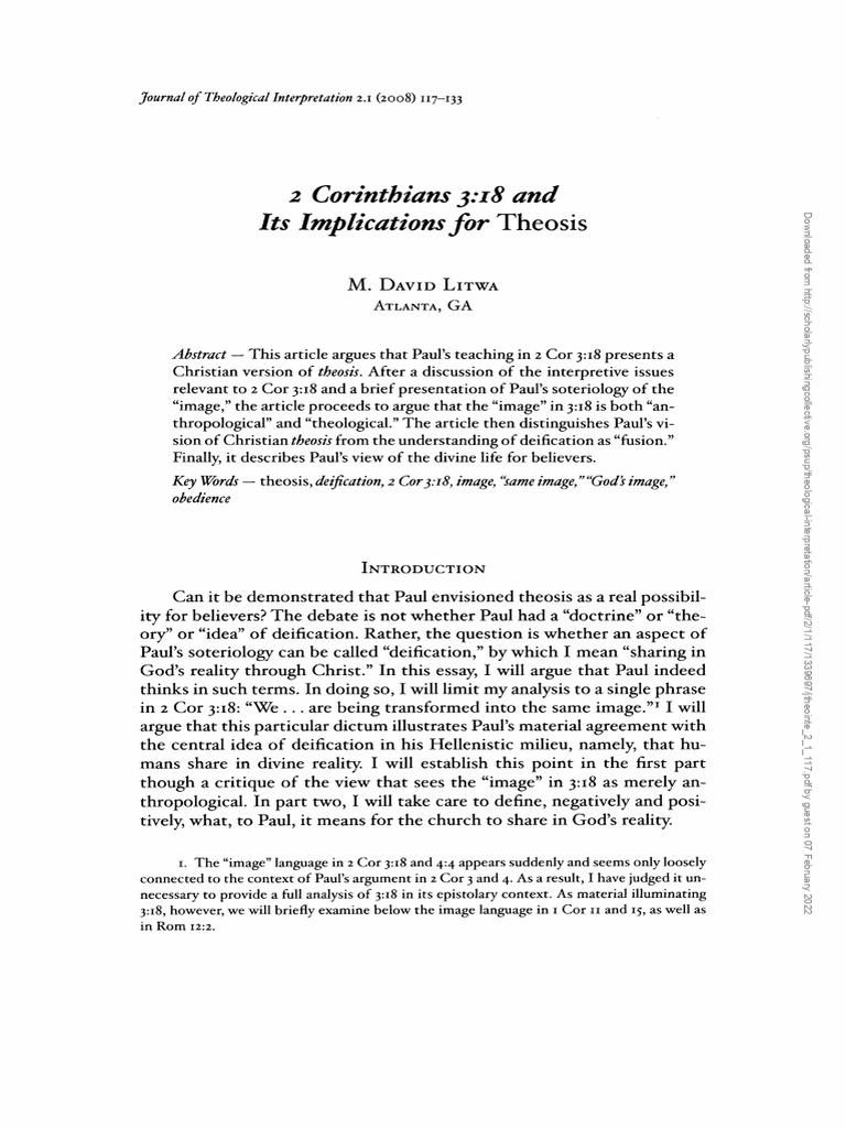 Theosis in 2 Corinthians 3:18 Explained | PDF | Glory (Religion) | Paul ...