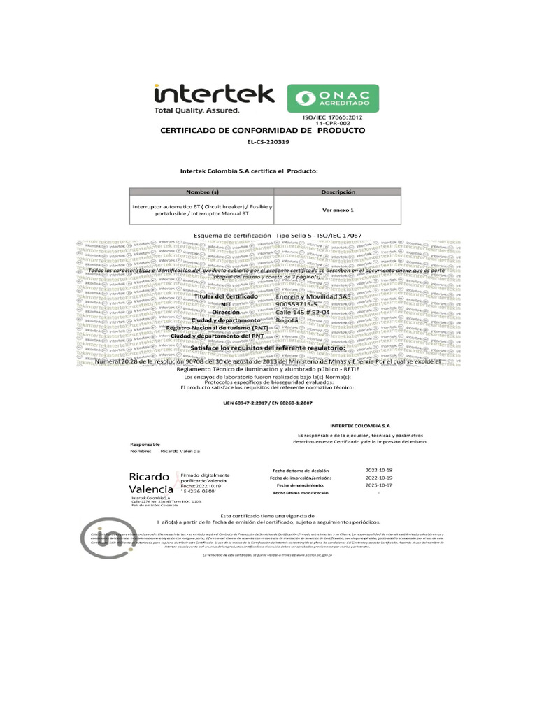 Fusibles Suntree - Certificado | PDF