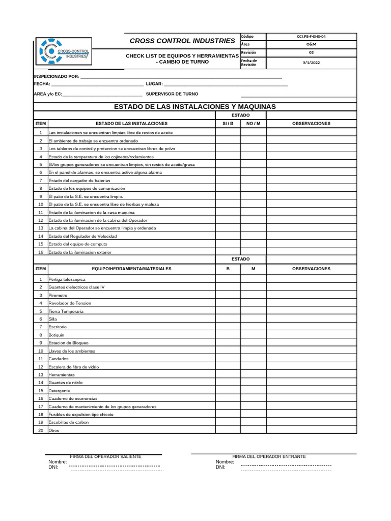 Check List de Equipos y Herramientas | PDF | Rodamiento (Mecánico ...